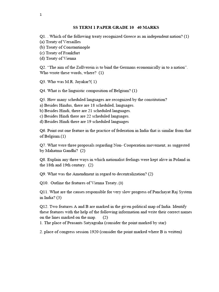 Ss Term 1 Paper Grade 10 40 Marks | PDF | Social Science | Travel