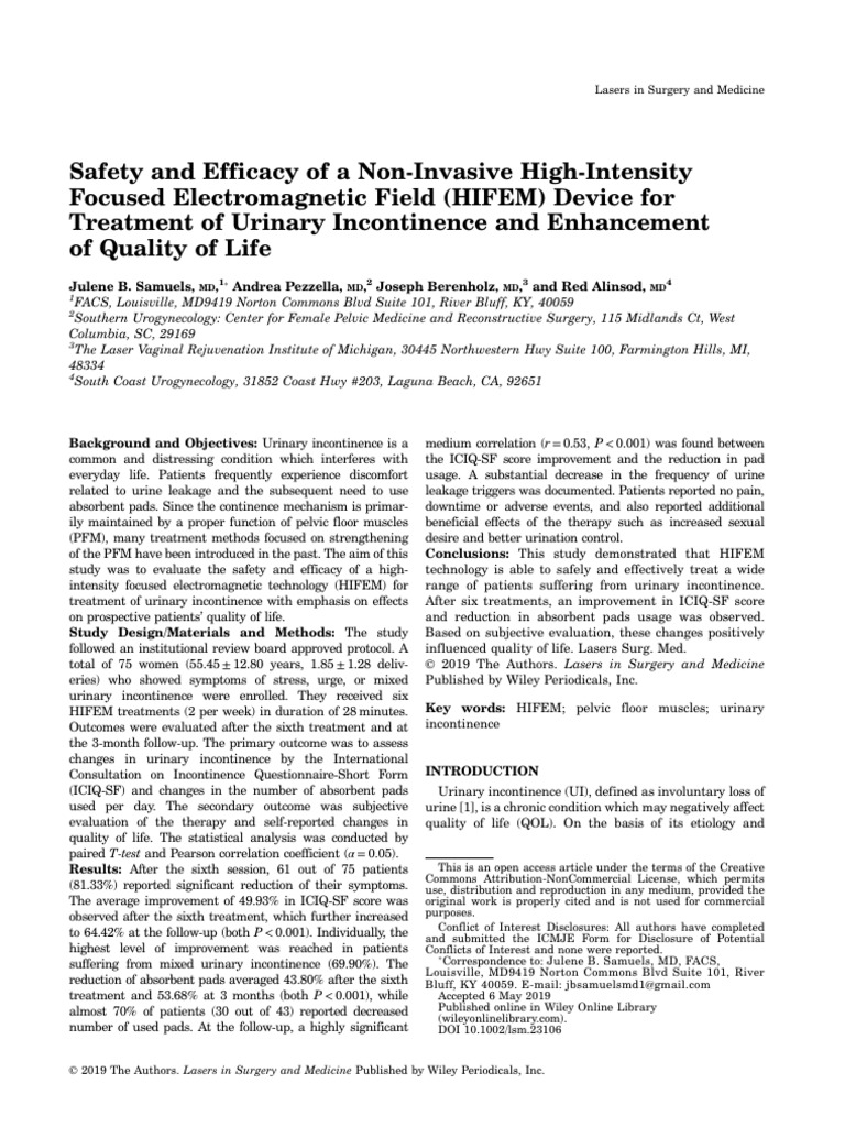 BTL - Emsella - DOC - Study 005 Samuels 2019 LSM | PDF | Urinary Incontinence | Medicine