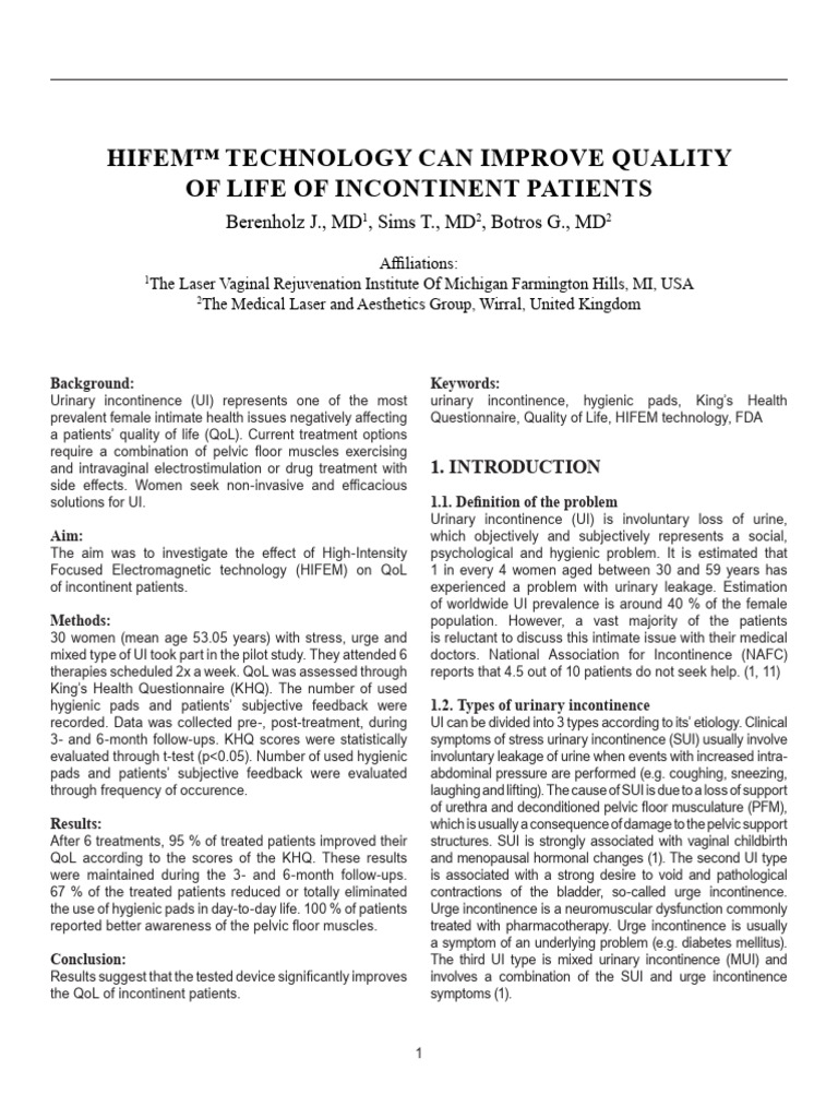 BTL Emsella DOC Study-001 EN100 Preview | PDF | Urinary Incontinence | Medical Specialties