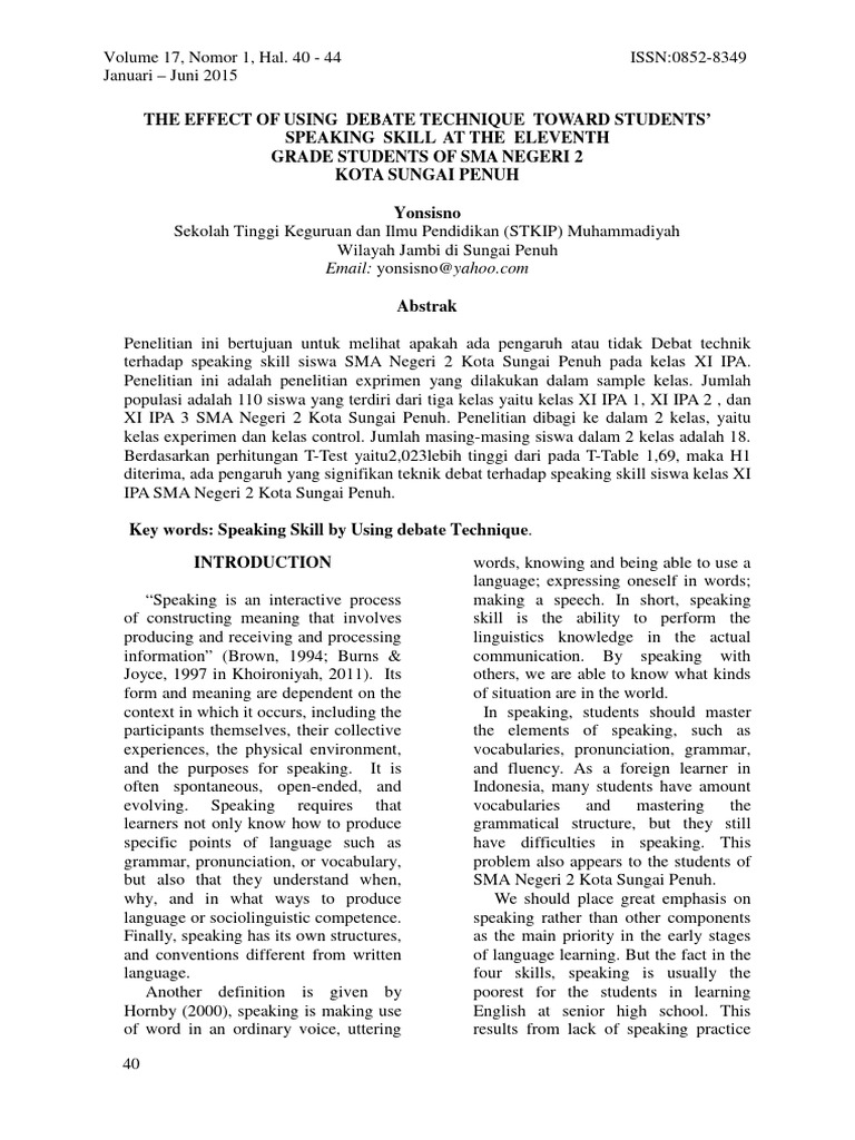 EN The Effect of Using Debate Technique Toward Students Speaking Skill at The Eleve | PDF ...