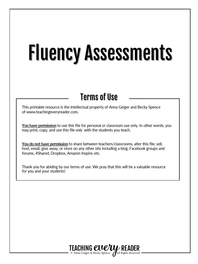 Oral Reading Fluency Assessments Guide | PDF | Fluency | Reading ...