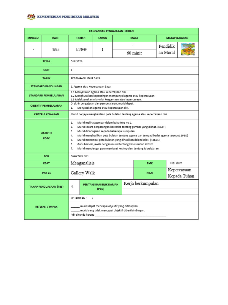 RPH MORAL Unit 1 THN 1 | PDF