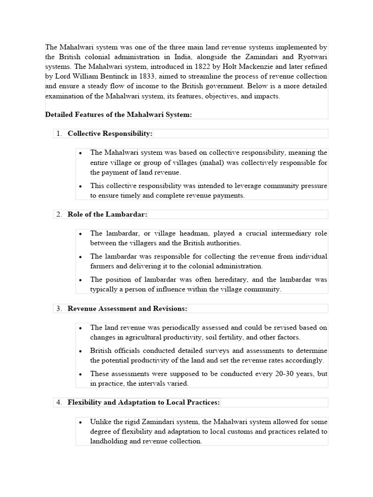 The Mahalwari System | PDF | Economies