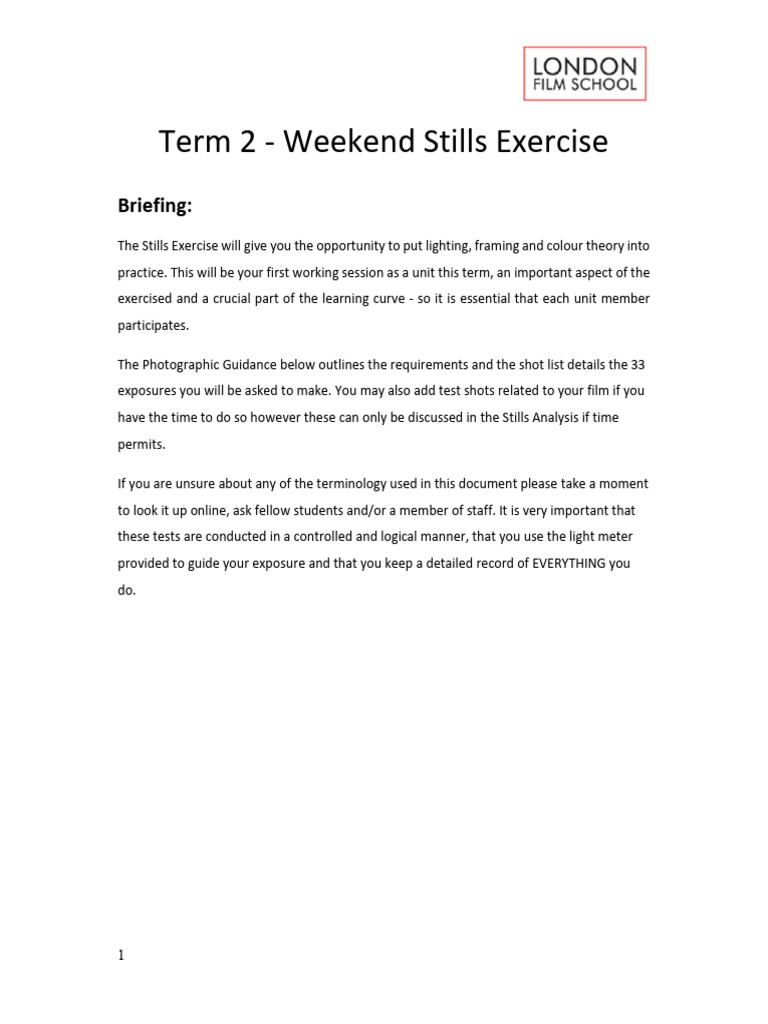T2 Weekend Stills Exercise - Handout | PDF | Exposure (Photography ...