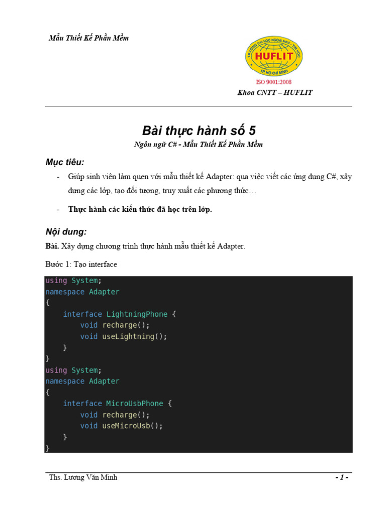Bài tập thực hành Adapter Design Pattern C# | PDF