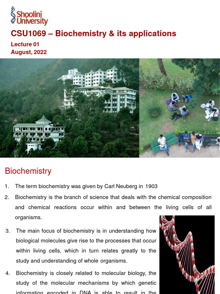 Lecture 1 Biochemistry and Its Applications | PDF | Biochemistry | Chemistry