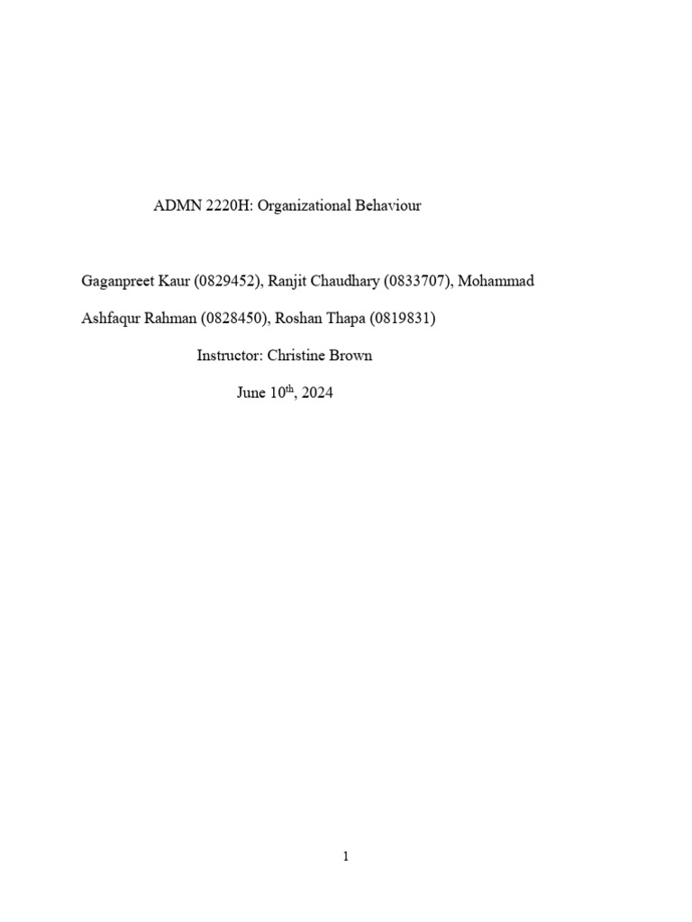ADMN 2220 H Organizational Behaviour Assignment | PDF | Motivational | Motivation