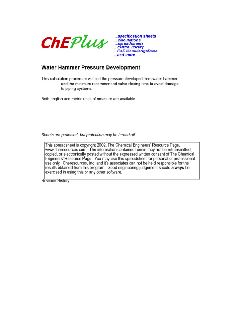 Water Hammer Pressure Development | PDF | Pressure | Liquids