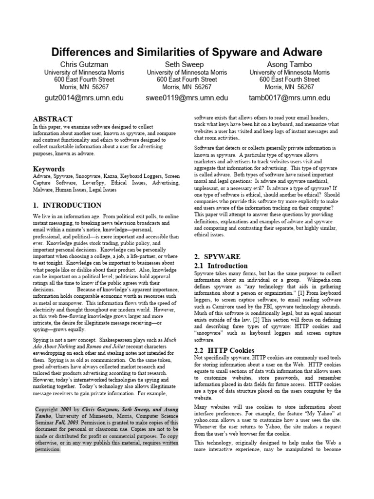 Differences and Similarities of Spyware and Adware | PDF | Spyware | Http Cookie