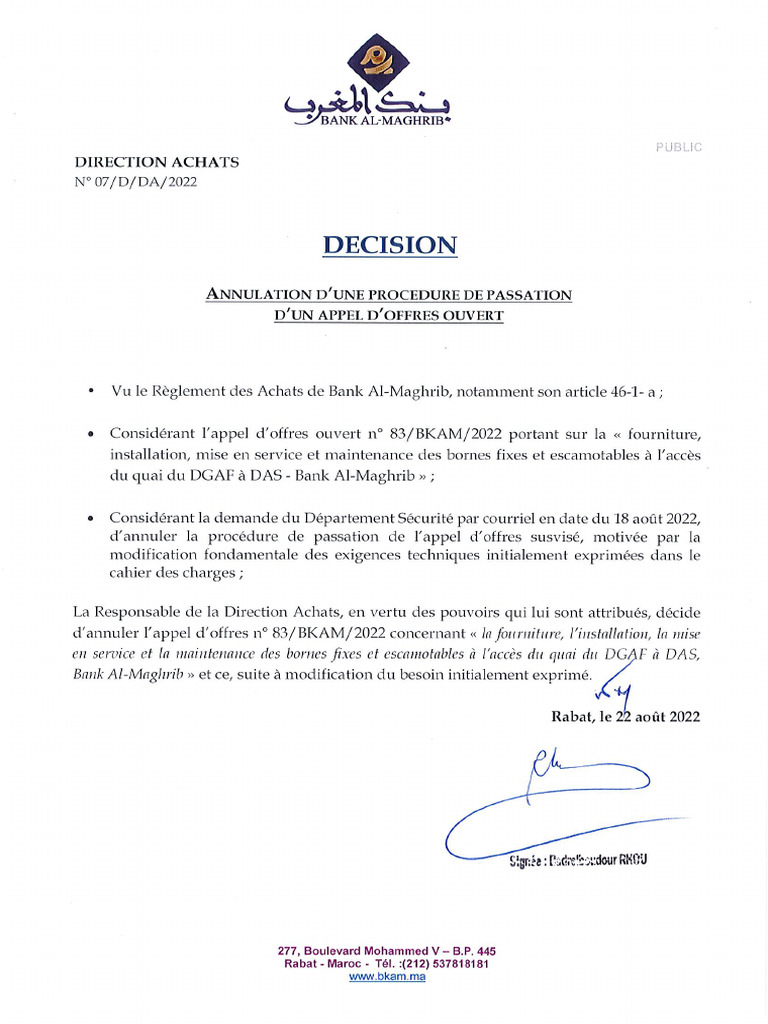 Décision D'annulation AO 83BKAM2022 | PDF