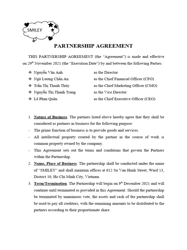 Partnership Agreement - Sample | PDF | Partnership | Business
