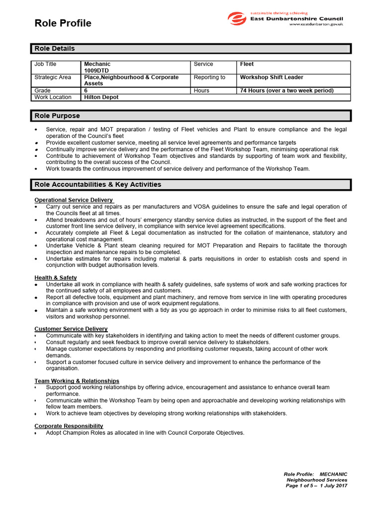 EAD07679 Role Profile | PDF | Occupational Safety And Health ...