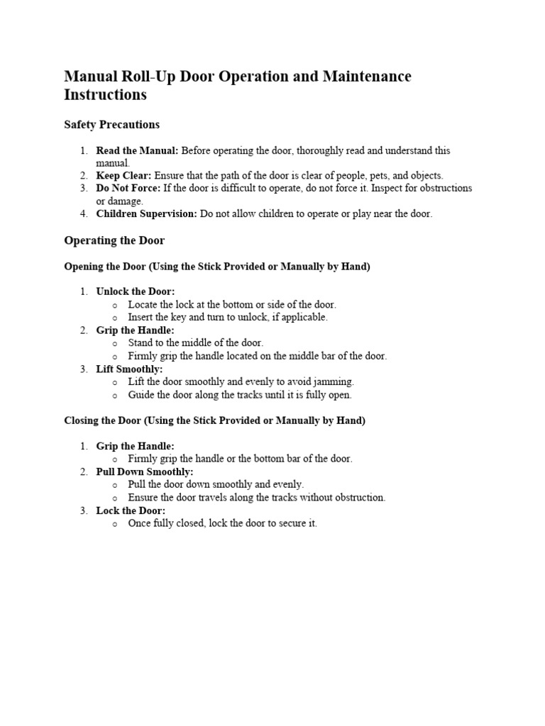 Manual Roll Up Door Operation and Maintenance Instructions | PDF | Door