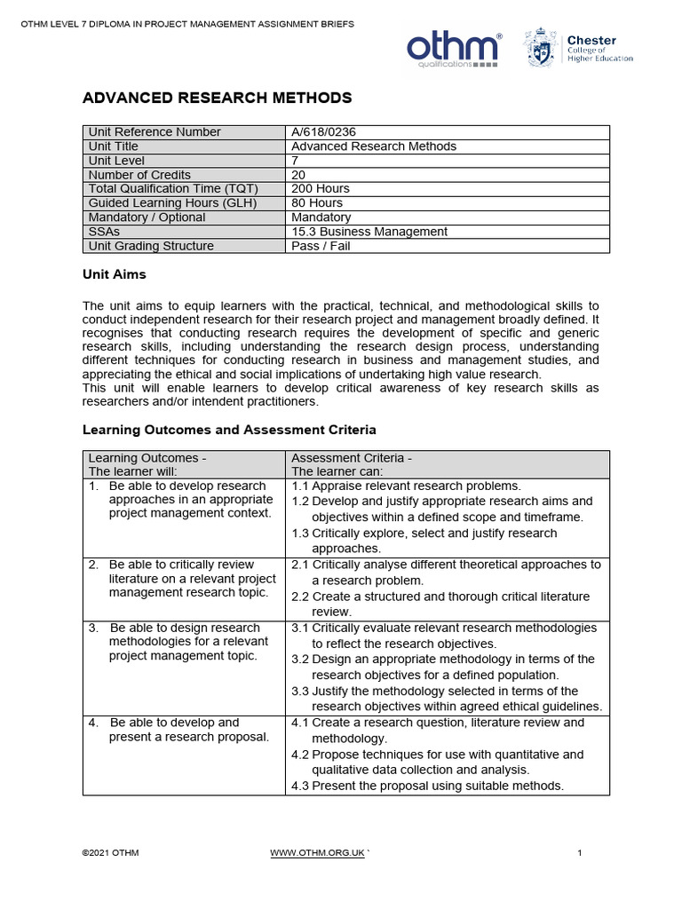 CCHE PGD PM - Assignment 5 Advanced Research Methods | PDF | Methodology | Project Management