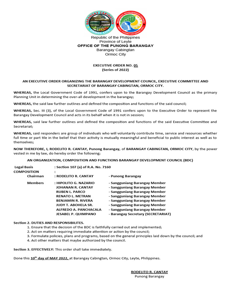 BDC - COMMITTEE AND SECRETARIAT - Executive No. 5 | PDF | Governance ...