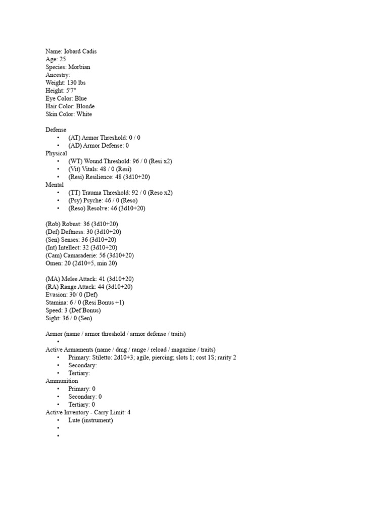 RoR - (Current) Character Sheet | PDF | Home & Garden