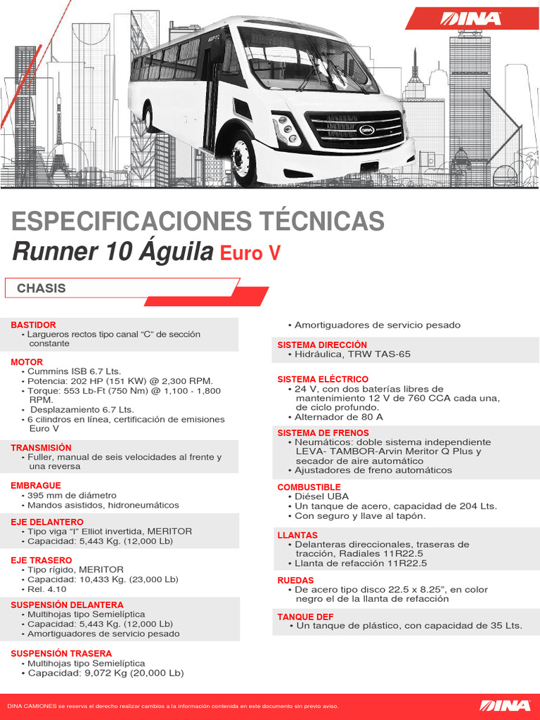 Especificaciones Técnicas Runner 10 Águila | PDF | Tecnología de ...