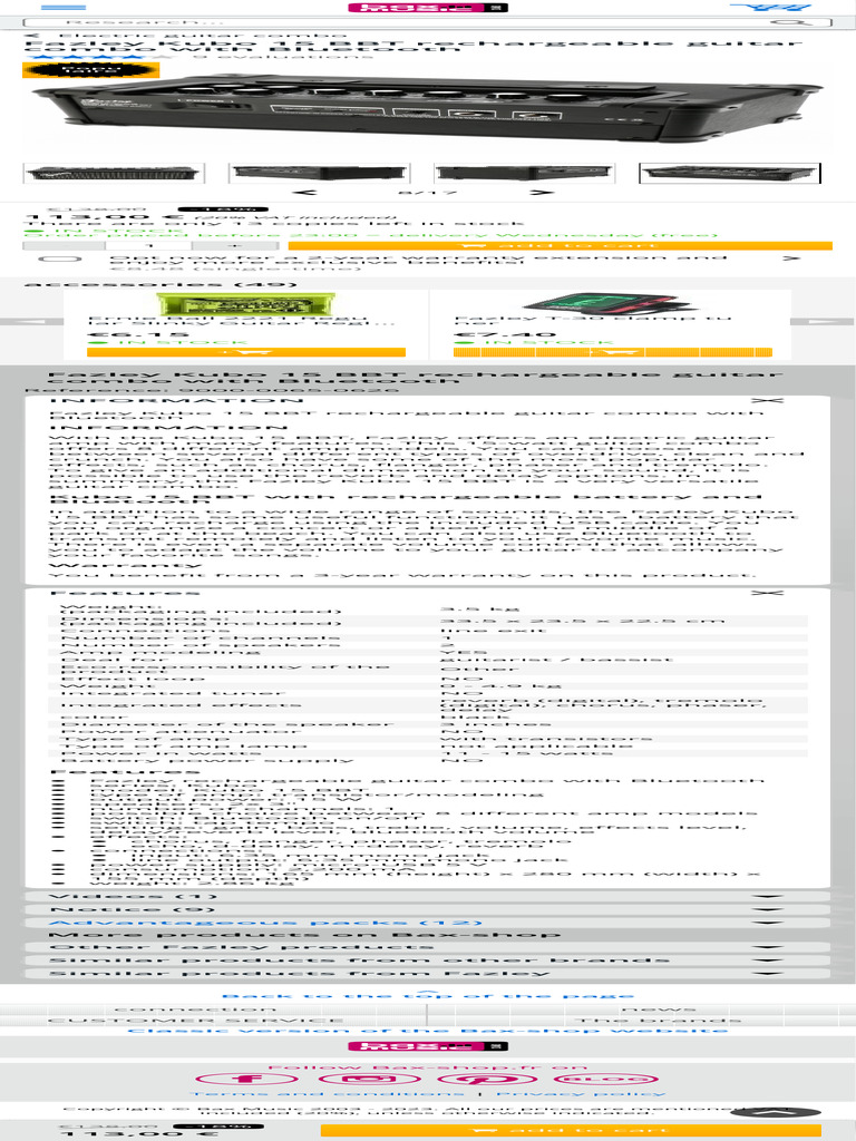 Fazley Kubo 15 BBT Combo Guitare Rechargeable Avec Bluetooth Bax Music ...