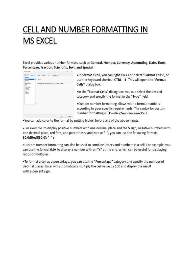 Cell and Number Formatting | PDF