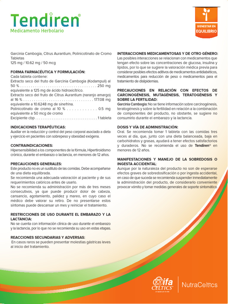 Fichatec Tendiren Dacia 23abril | PDF | Medicamentos con receta | Obesidad