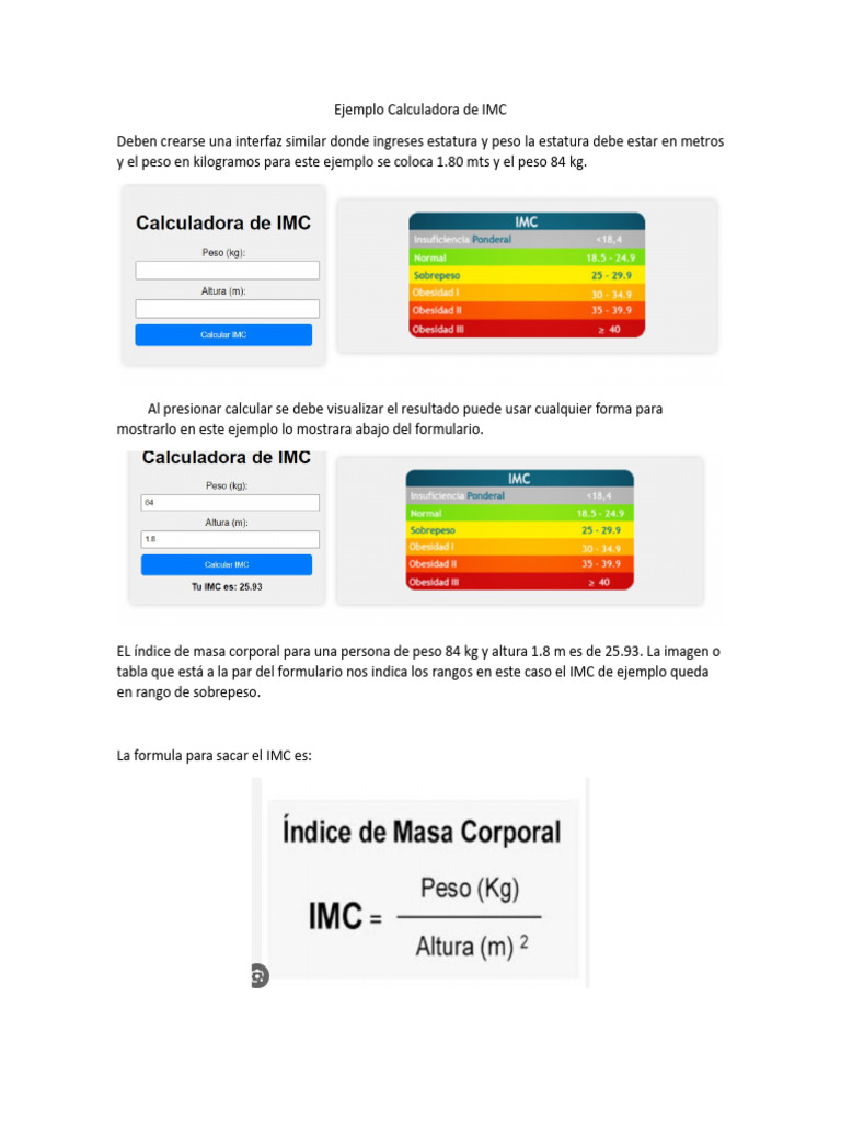 Ejemplo Calculadora de IMC | PDF