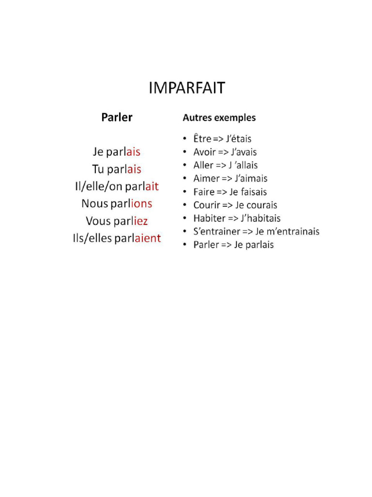 Imparfait Other Examples | PDF
