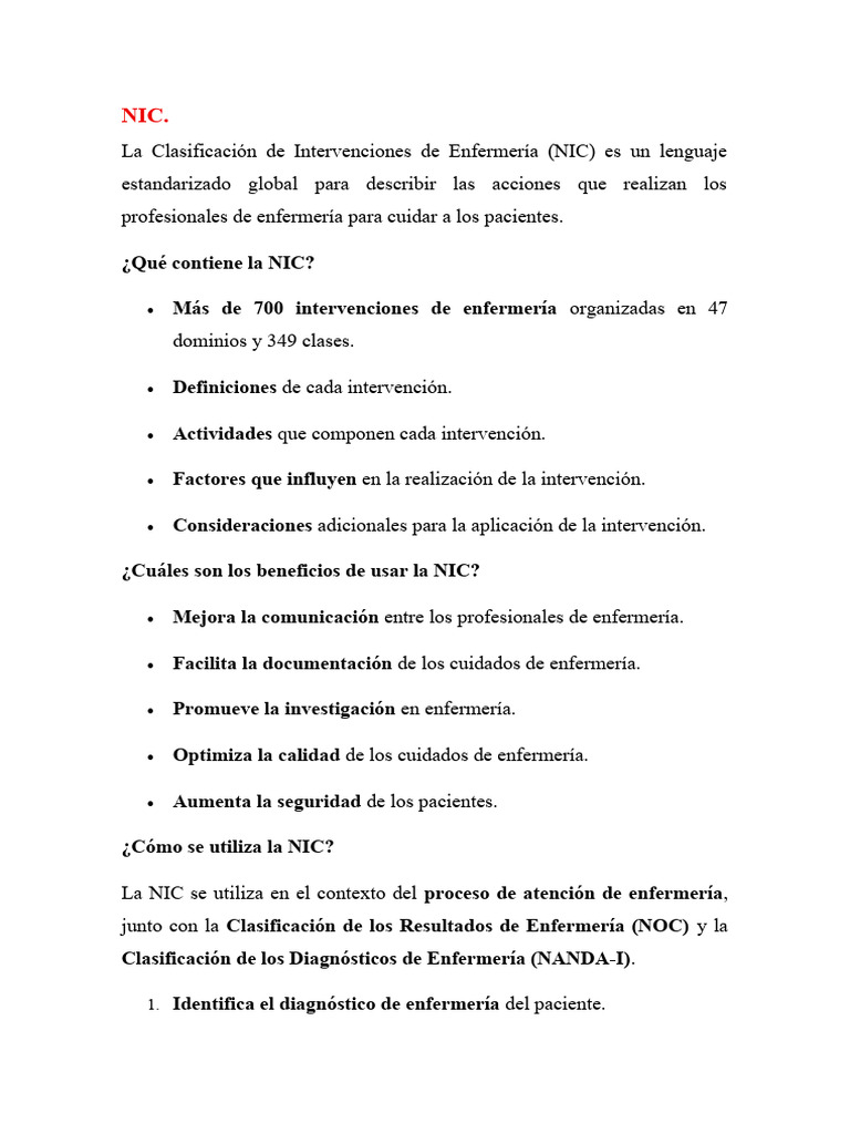 Resumen Del Noc y Nic | PDF | Enfermería | Cuidado de la salud