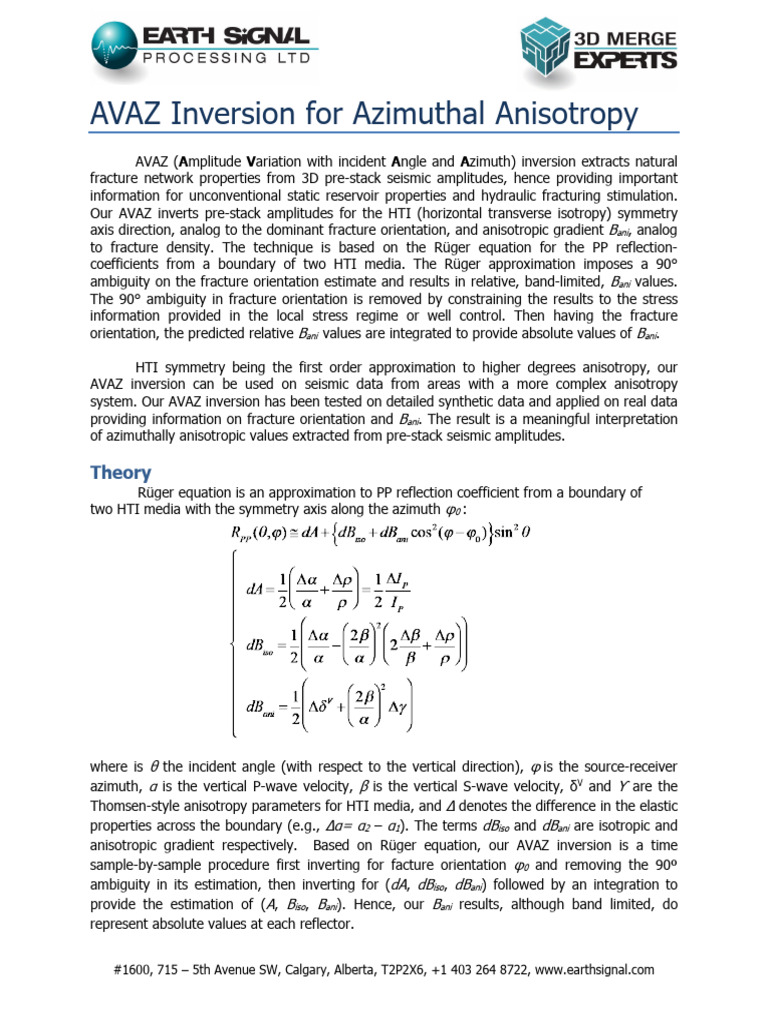 Earth Signal Processing - AVAZ White Paper | PDF | Anisotropy | Chemistry