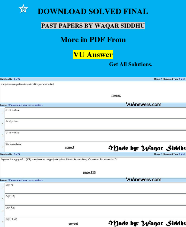 CS502 Final Term MCQs by Waqar Siddhu | PDF