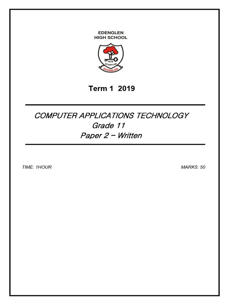 Computer Applications Technology Grade 11 Paper 2 - Written: Term 1 ...