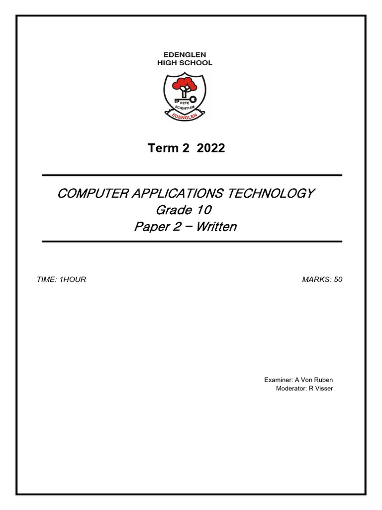Computer Applications Technology Grade 10 Paper 2 - Written: Term 2 ...