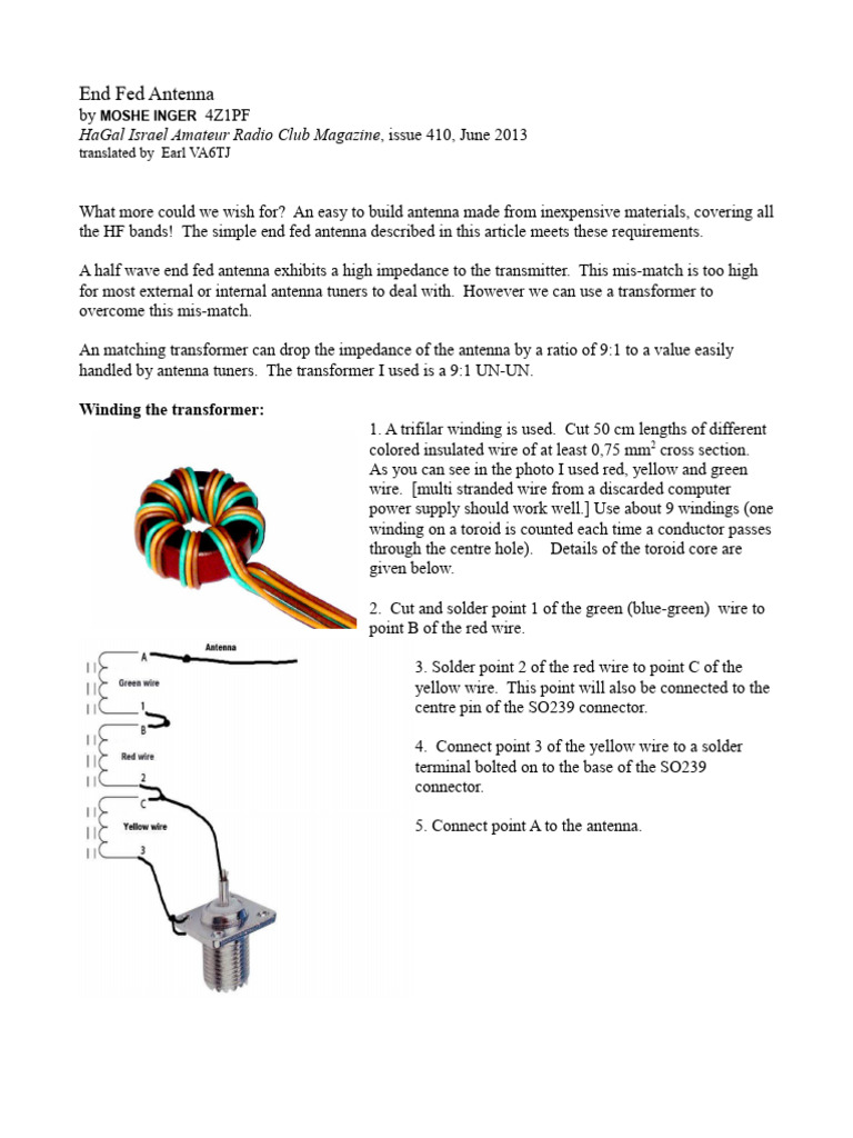 Easy End Fed Antenna Guide | PDF | Antenna (Radio) | Transformer