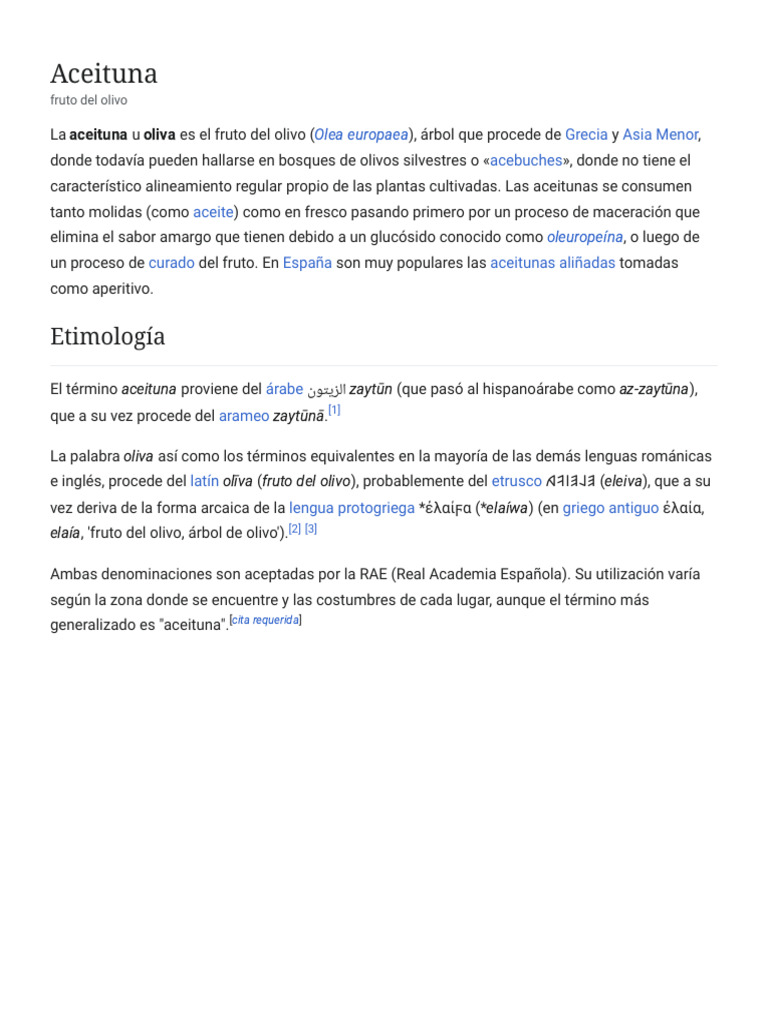 Aceituna - Wikipedia, La Enciclopedia Libre | PDF | Aceituna