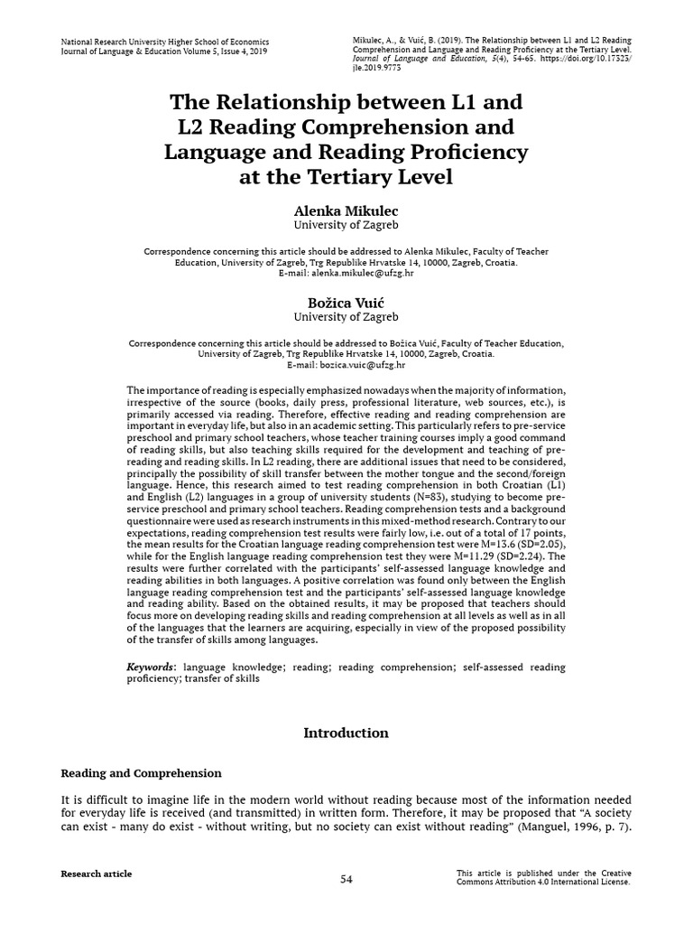 The Relationship Between L1 and L2 Reading Compreh | PDF | Reading Comprehension | Second Language