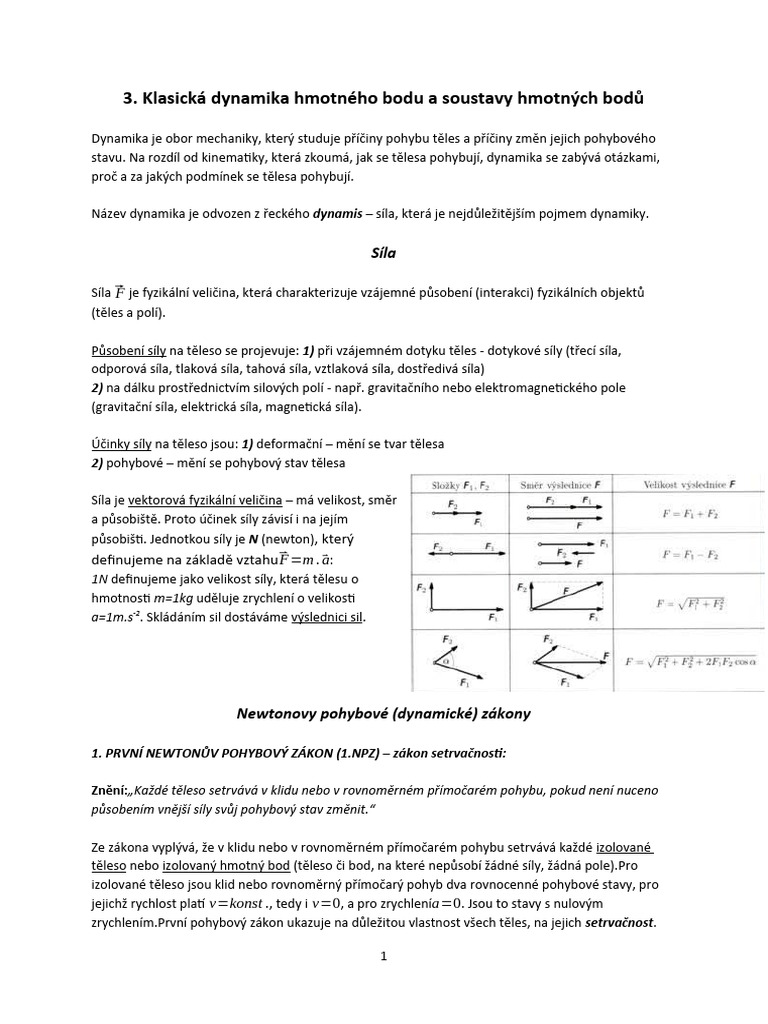 Klasicka Dynamika Hmotneho Bodu A Soustavy Hmotnych Bodu | PDF