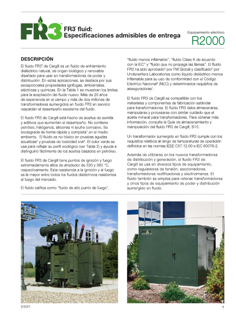 R2000S Envirotemp FR3 Data Sheet - 2021 | PDF