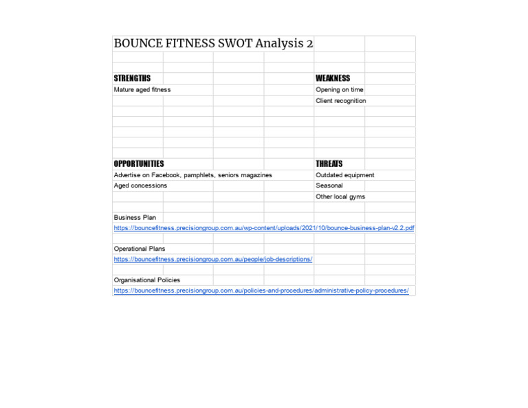 Bounce Fitness Swot Analysis 2 | PDF