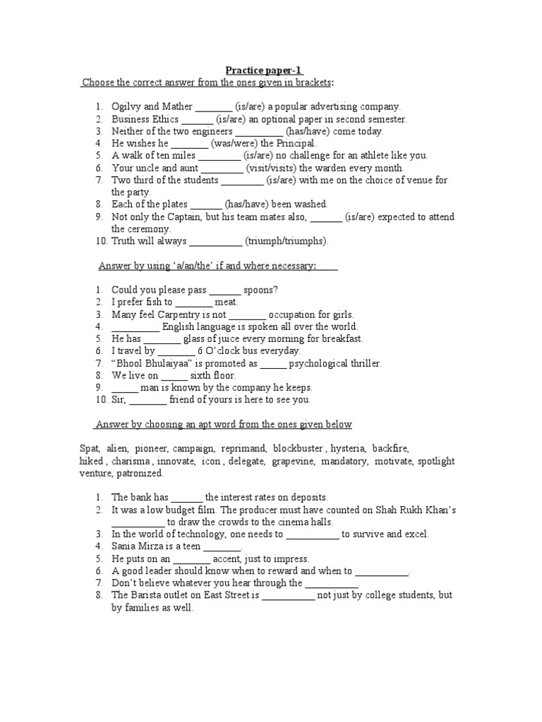 English Practice Paper-1 | PDF