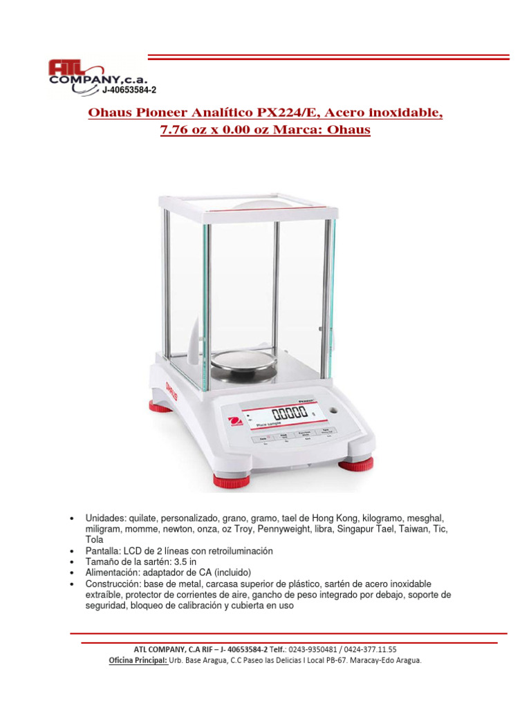 Balanza Analítica Ohaus PX224/E 220g | PDF
