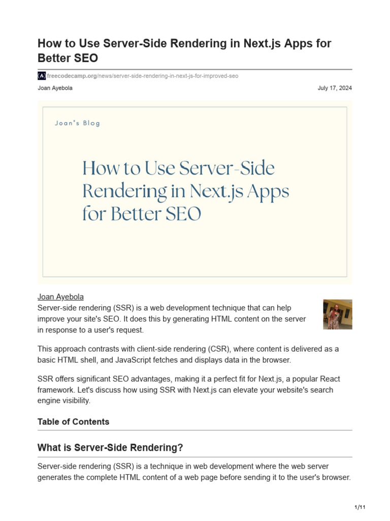 How To Use Server-Side Rendering in Nextjs Apps For Better SEO | PDF ...