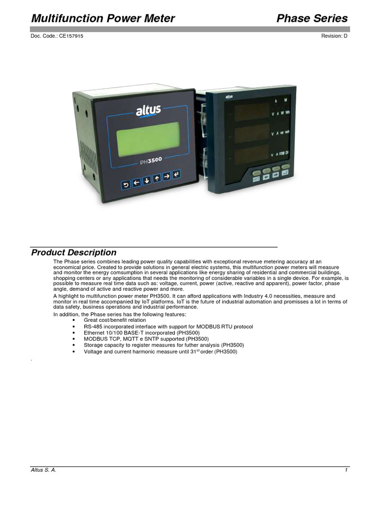 Multifunction Power Meter Guide | PDF | Ac Power | Bit Rate