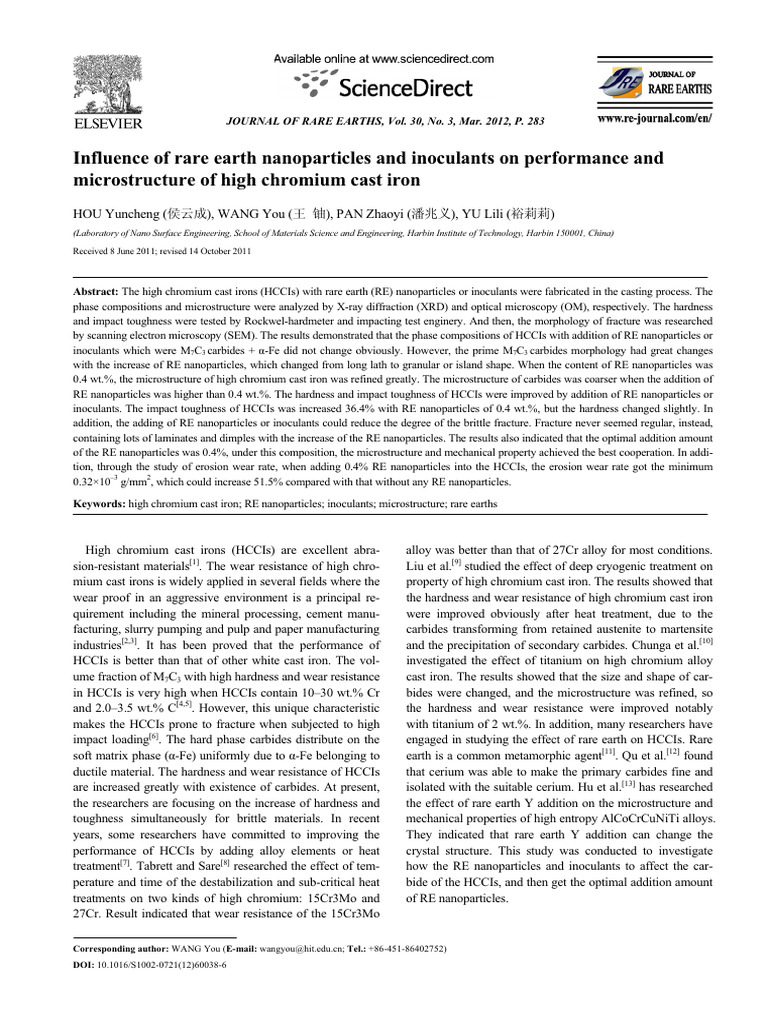 Influence of Rare Earth Nanoparticles and Inoculants On Performance and Microstructure of High ...