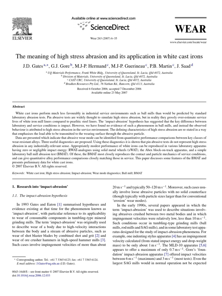 Gates 2007 Wear | PDF | Wear | Mill (Grinding)