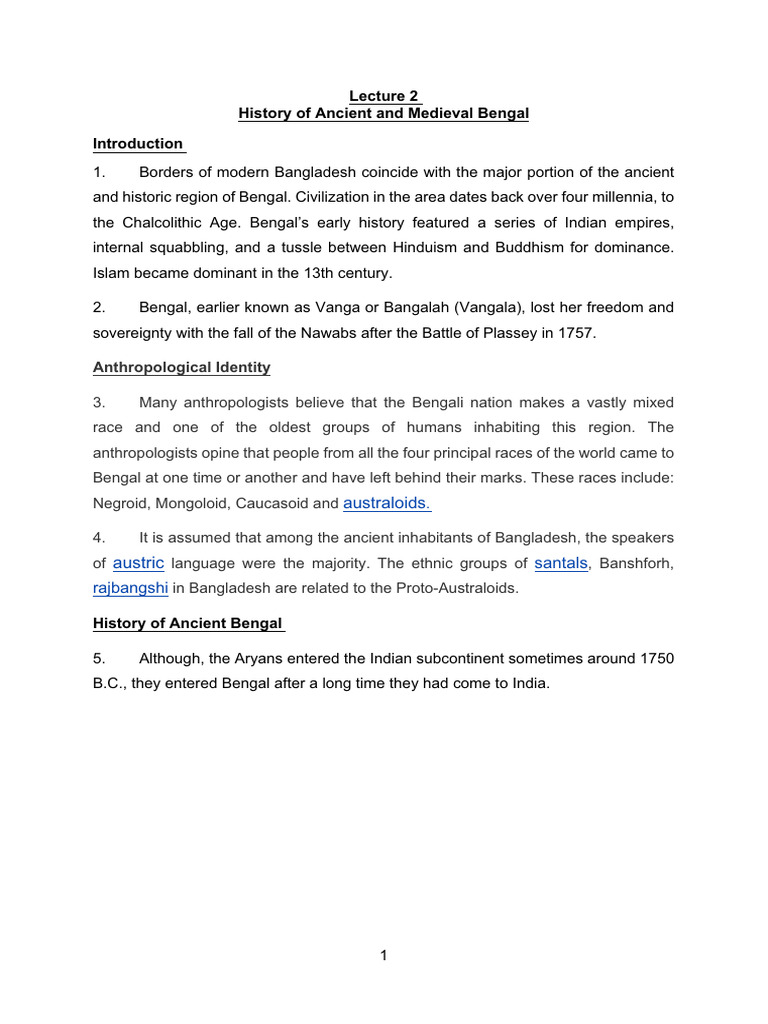 Lecture 2 - History of Ancient and Medieval Bengal | PDF | Bengal ...