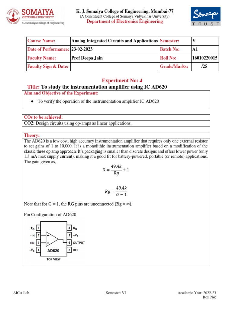 AICA Expt 4 | PDF | Operational Amplifier | Amplifier