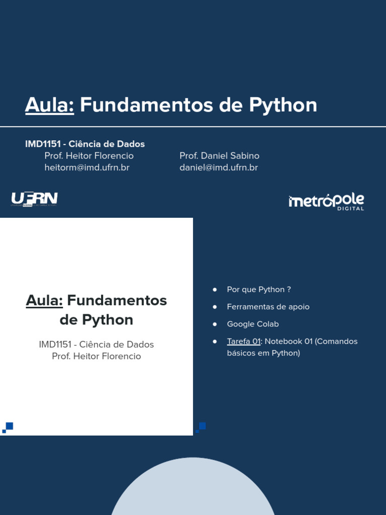 IMD1151 - Aula 01 - Fundamentos de Python | PDF | Python (linguagem de ...