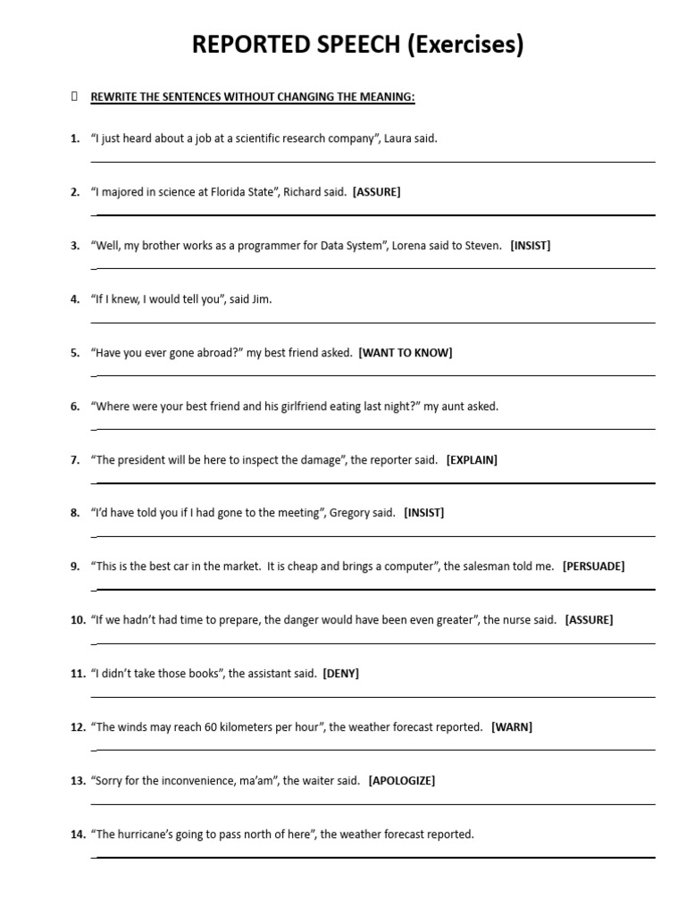 REPORTED SPEECH (Exercises) | PDF