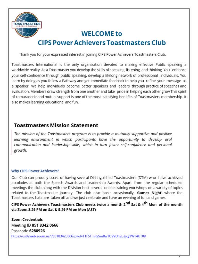CIPS New Member Package. | PDF | Public Speaking | Leadership