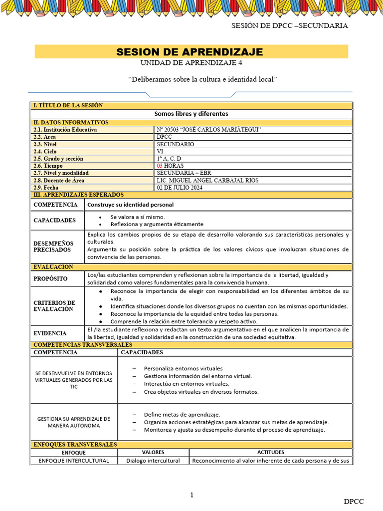 1º DPCC - Ses Act.3 - Uni 4 2024 | PDF | Maestros | Aprendizaje