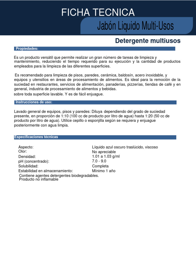 Ficha Tecnica Jabón Multiusos | PDF